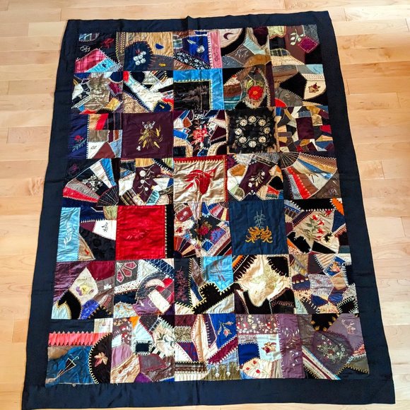 Hand Crafted | Bedding | Antique 88s Hand Embroidered Crazy Quilt Art ...